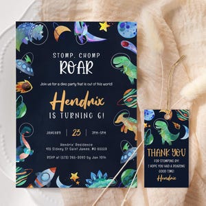 Space Dinosaur Birthday Invitation EDITABLE, Jurassic Party Invitation ...