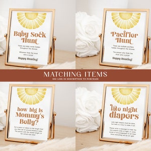 Sunshine Pacifier Hunt Sign, Retro Sun Baby Shower Game Printable, Boho ...