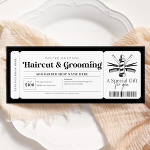 Barber Gift Certificate EDITABLE, Barbershop Voucher Printable, Barber ...