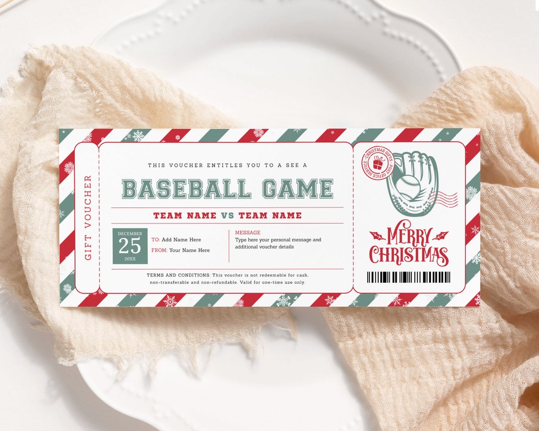 Baseball Game Christmas Ticket EDITABLE, Surprise Baseball Gift ...