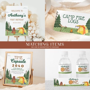 Camping Food Labels EDITABLE, Happy Camper Birthday Place Card Tent ...