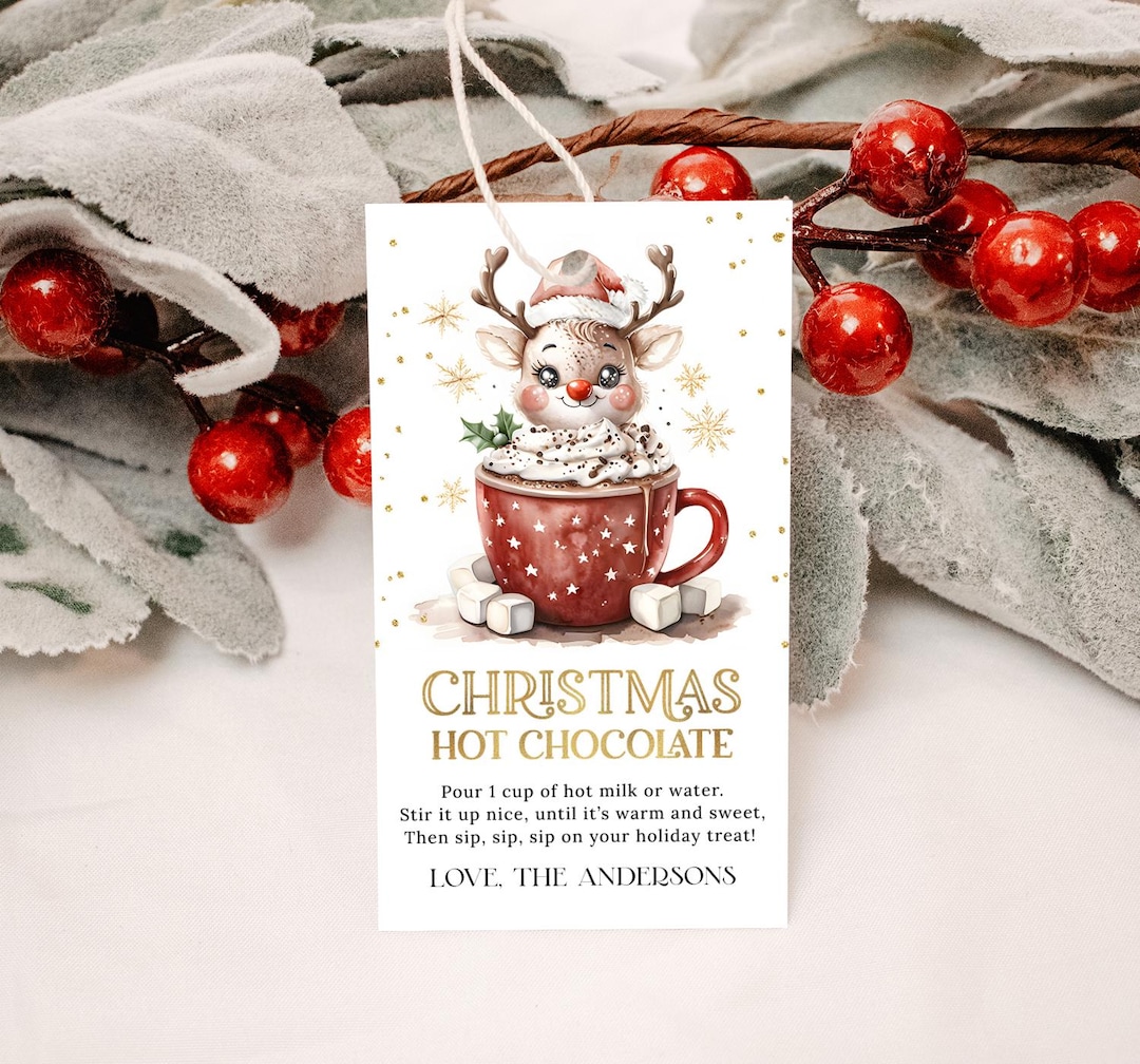 Christmas Hot Chocolate Reindeer Gift Tag EDITABLE, Christmas Hot Cocoa ...