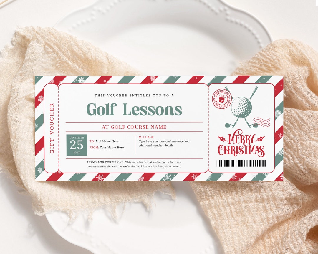 Golf Lesson Christmas Gift Voucher EDITABLE, Golfing Lesson Certificate ...