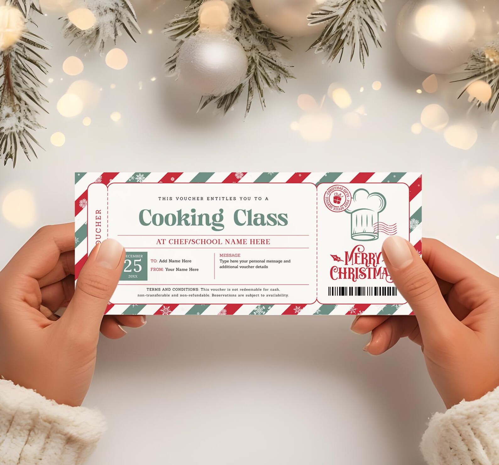Cooking Class Christmas Gift Voucher EDITABLE, Cooking Lesson ...