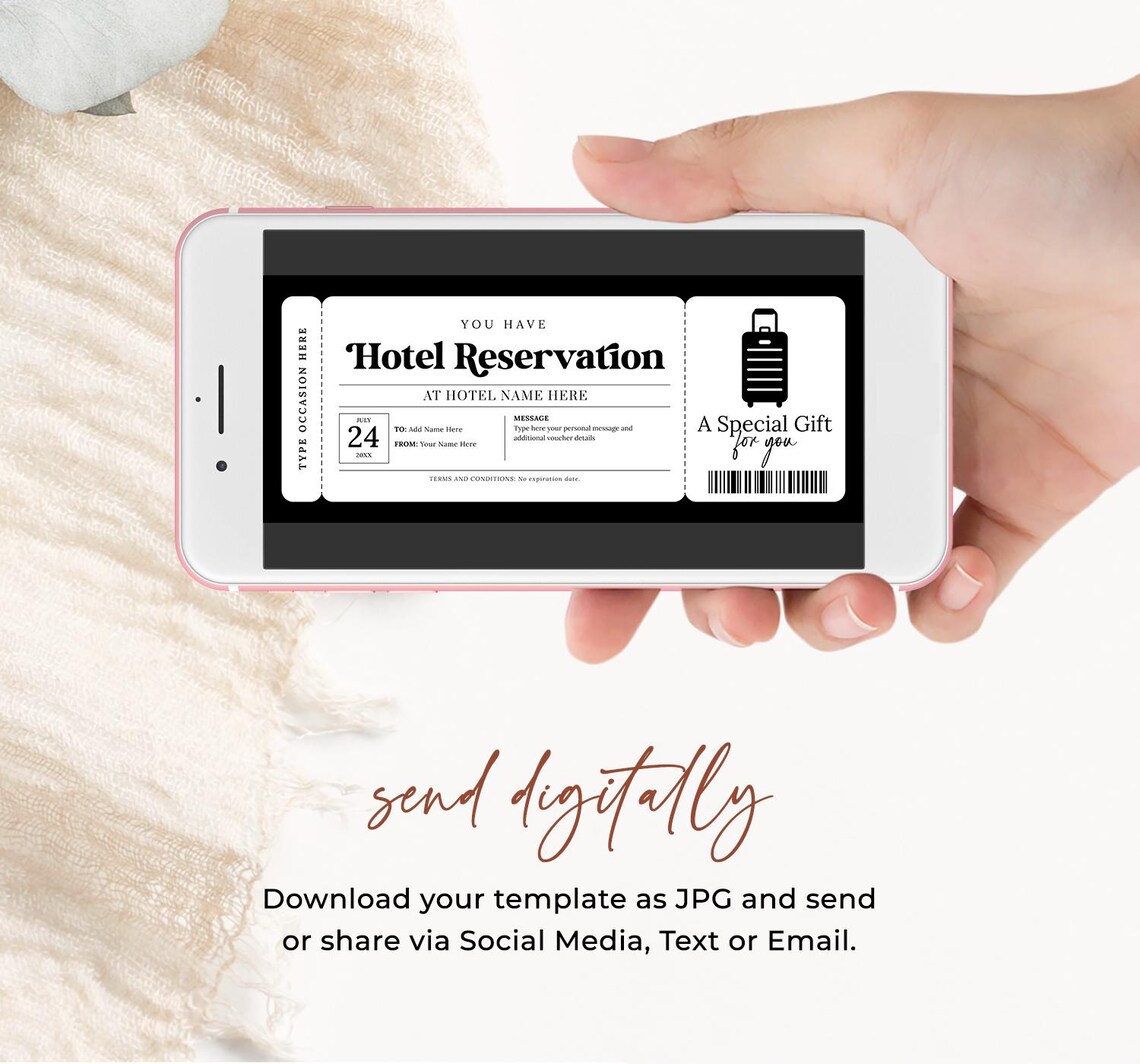 Hotel Reservation Gift Voucher EDITABLE, Hotel Stay Ticket Template ...