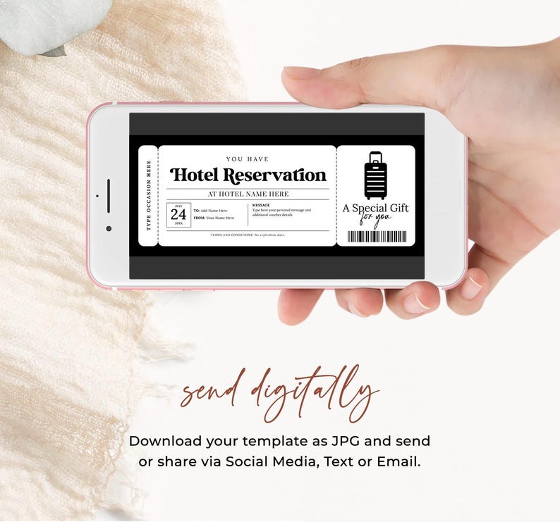 Hotel Reservation Gift Voucher EDITABLE, Hotel Stay Ticket Template ...