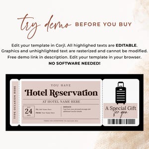 Hotel Reservation Gift Voucher EDITABLE, Hotel Stay Ticket Template ...