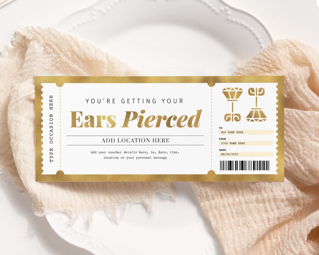 Ear Piercing Gold Certificate EDITABLE, Ear Piercing Gift Voucher ...