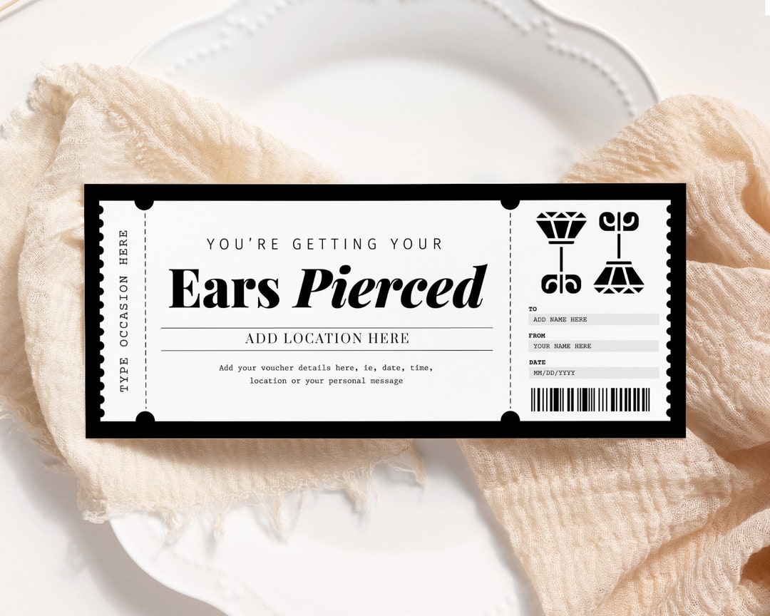 Ear Piercing Gift Certificate EDITABLE, Ear Piercing Gift Voucher ...