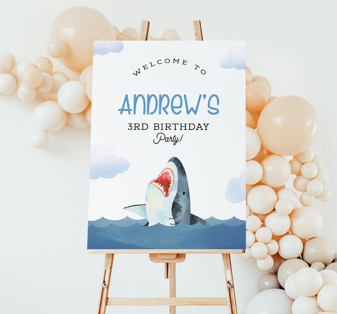 Shark Birthday Welcome Sign EDITABLE, Jawsome Birthday Party Sign ...