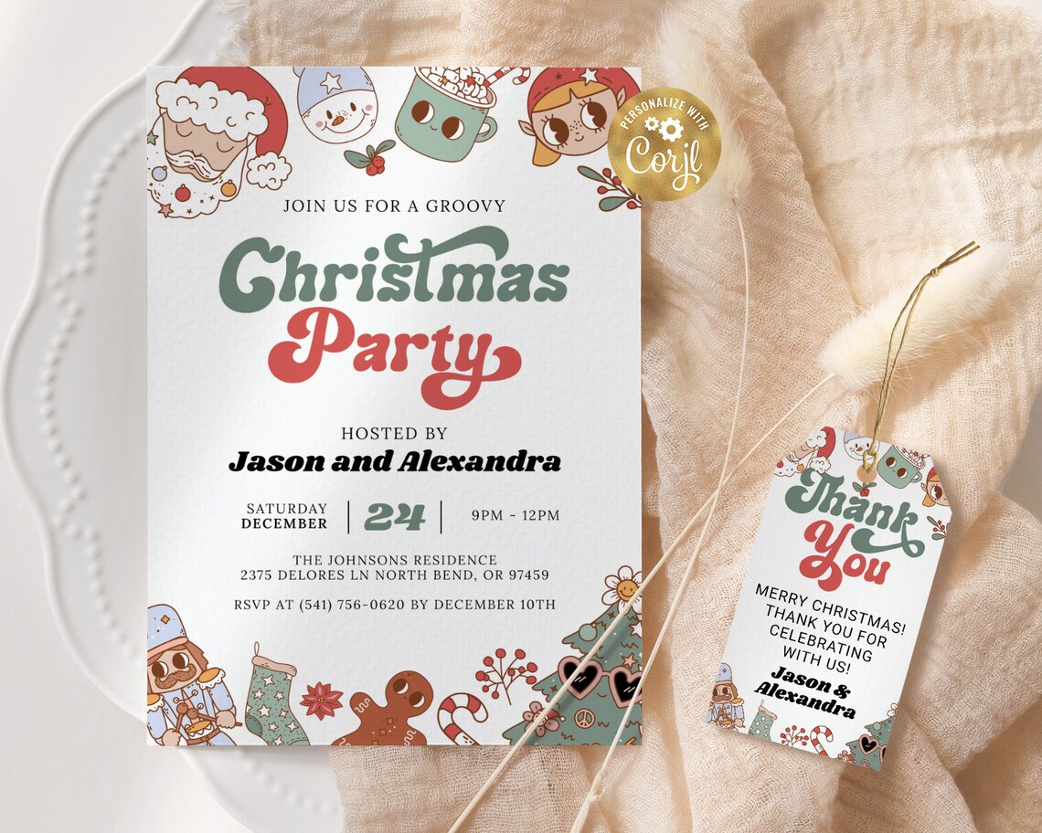 Groovy Christmas Party Invitation Editable Printable Annual - Etsy