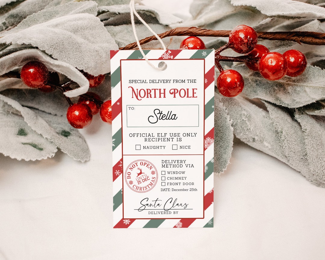 North Pole Special Delivery Tags EDITABLE, Personalized Christmas Tags ...