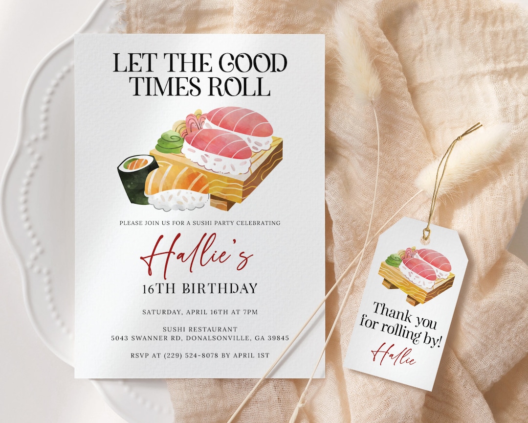 Sushi Birthday Invitation EDITABLE, Printable Sushi Party Invitation ...