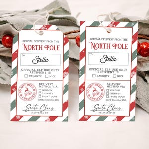North Pole Special Delivery Tags EDITABLE, Personalized Christmas Tags ...