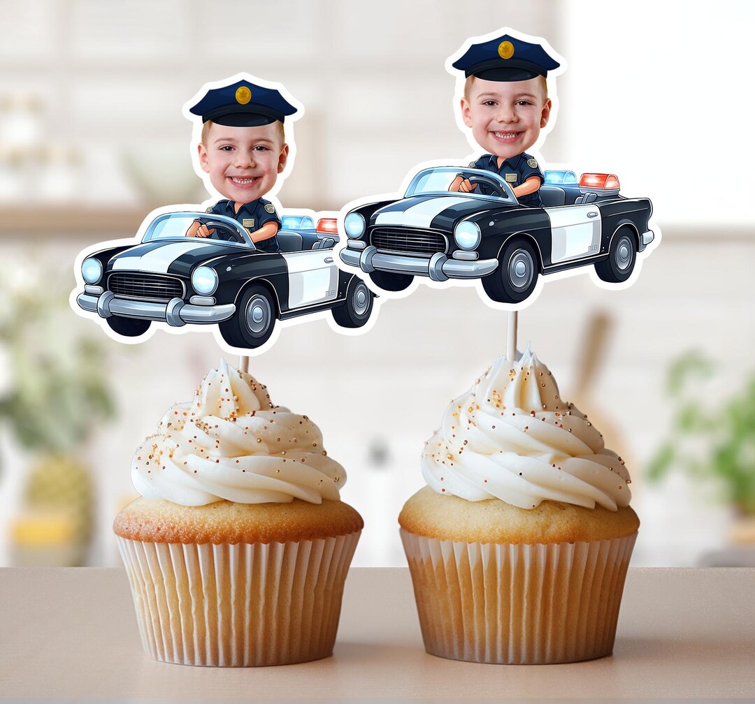 Police Face Cupcake Toppers, Personalized Police Officer Photo Cupcake ...