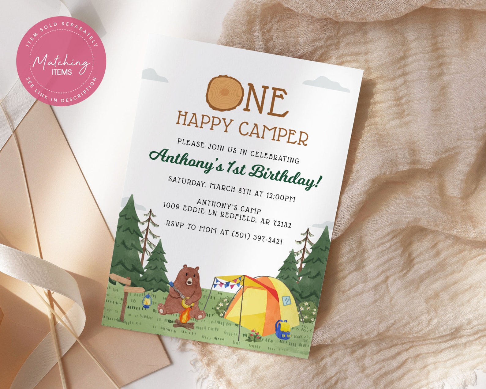 One Happy Camper Water Bottle Labels Editable First Birthday - Etsy