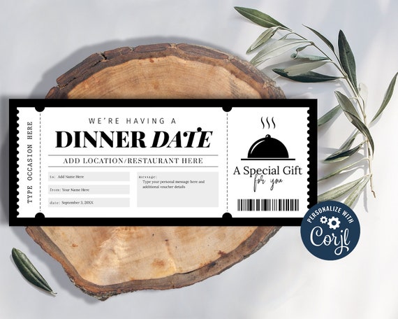 Dinner Date Gift Voucher EDITABLE, Restaurant Certificate Printable ...
