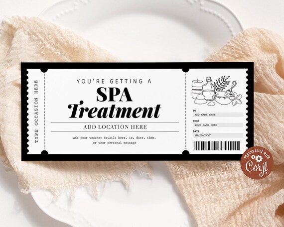 Spa Day Certificate EDITABLE, Spa Treatment Voucher Printable, Massage ...