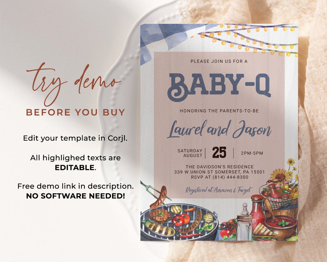 Blue Baby-q Shower Invitation EDITABLE, BBQ Baby Shower Invitation ...