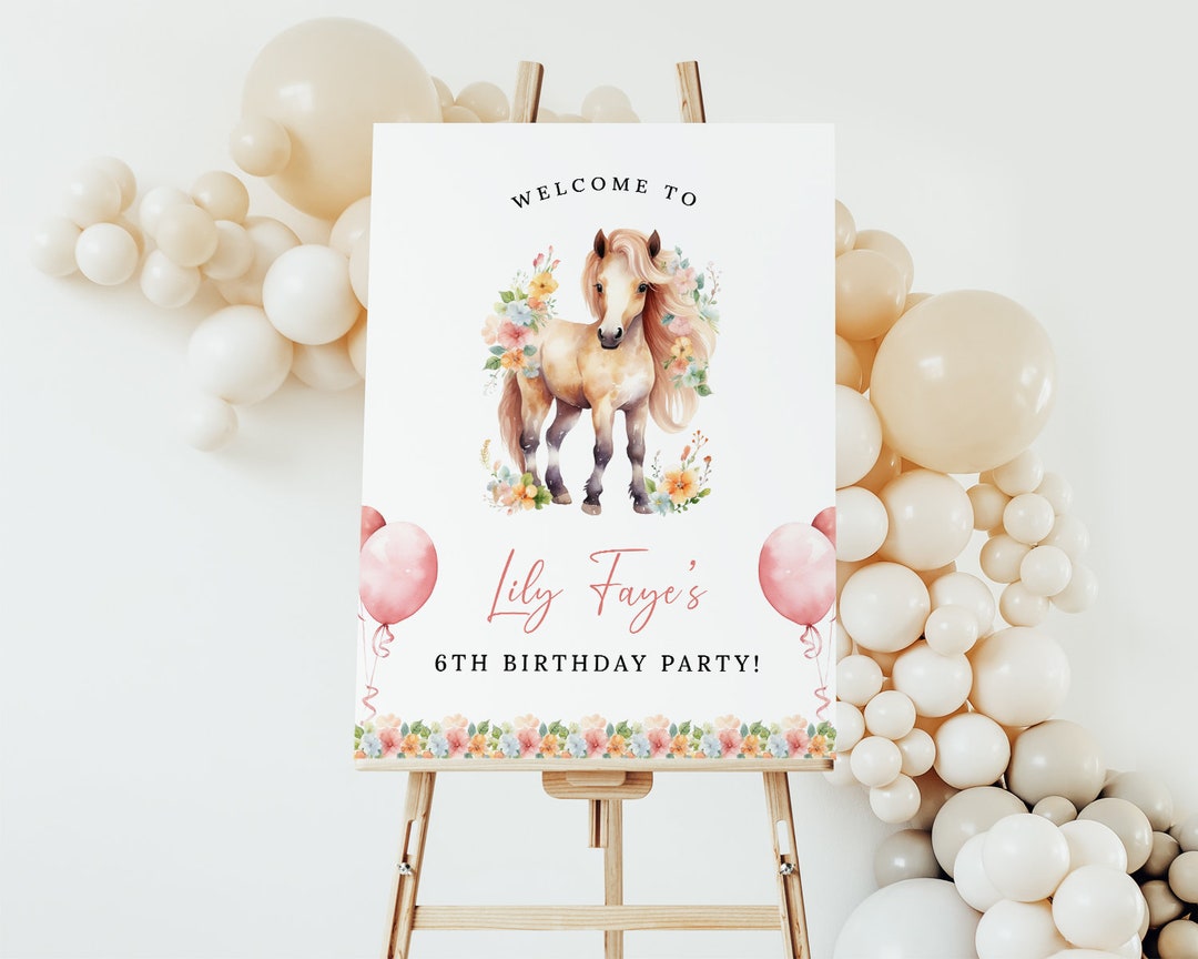 Gallop on Over Birthday Welcome Sign EDITABLE, Floral Horse Baby Shower ...
