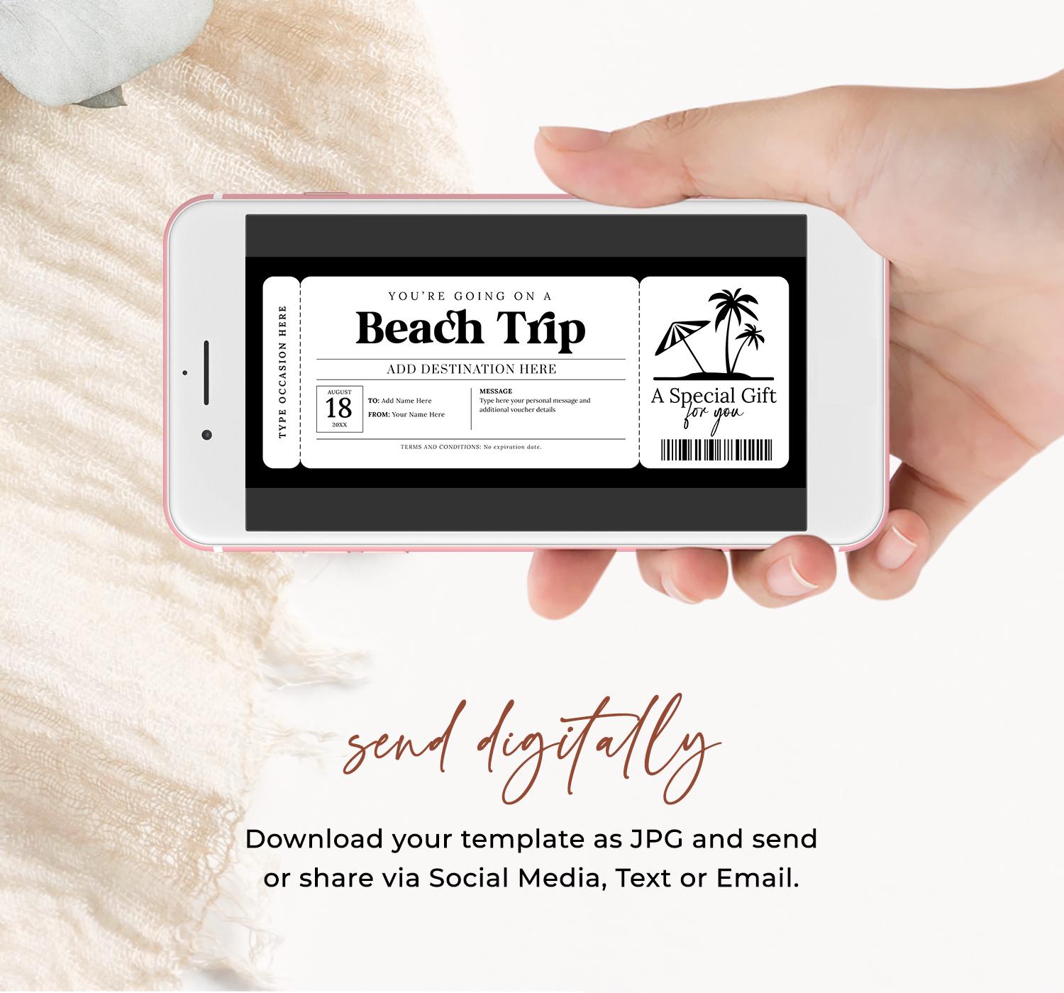 Beach Trip Ticket EDITABLE, Beach Trip Certificate Template, Surprise ...