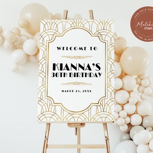 Custom Gatsby Party Sign EDITABLE, Art Deco Birthday Sign Printable ...
