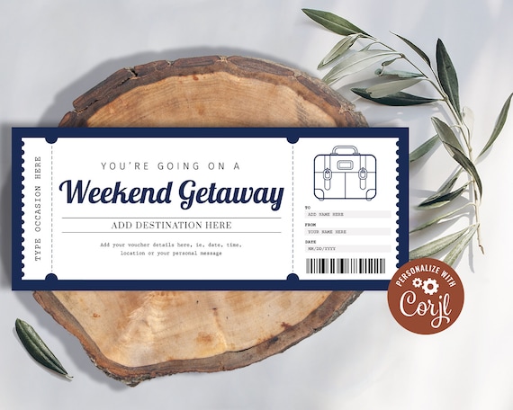 Weekend Getaway Gift Voucher EDITABLE, Weekend Away Trip Ticket ...