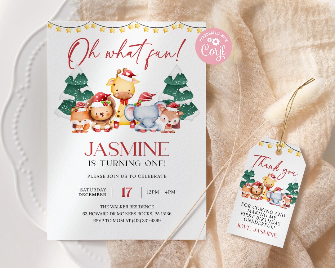 Christmas Woodland Birthday Invitation EDITABLE, Forest Animals Party ...