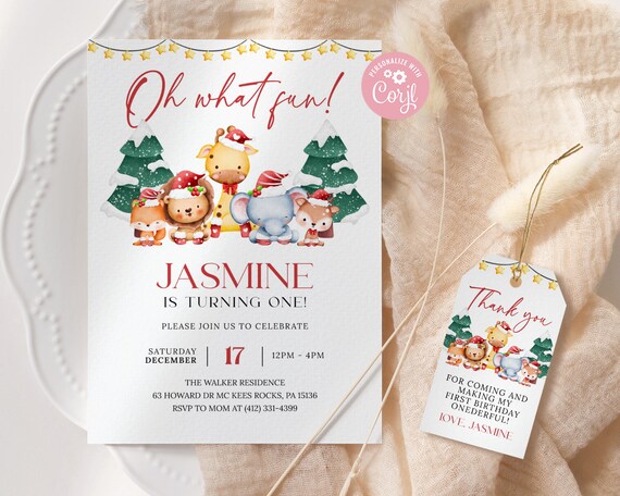 Christmas Woodland Birthday Invitation EDITABLE, Forest Animals Party ...