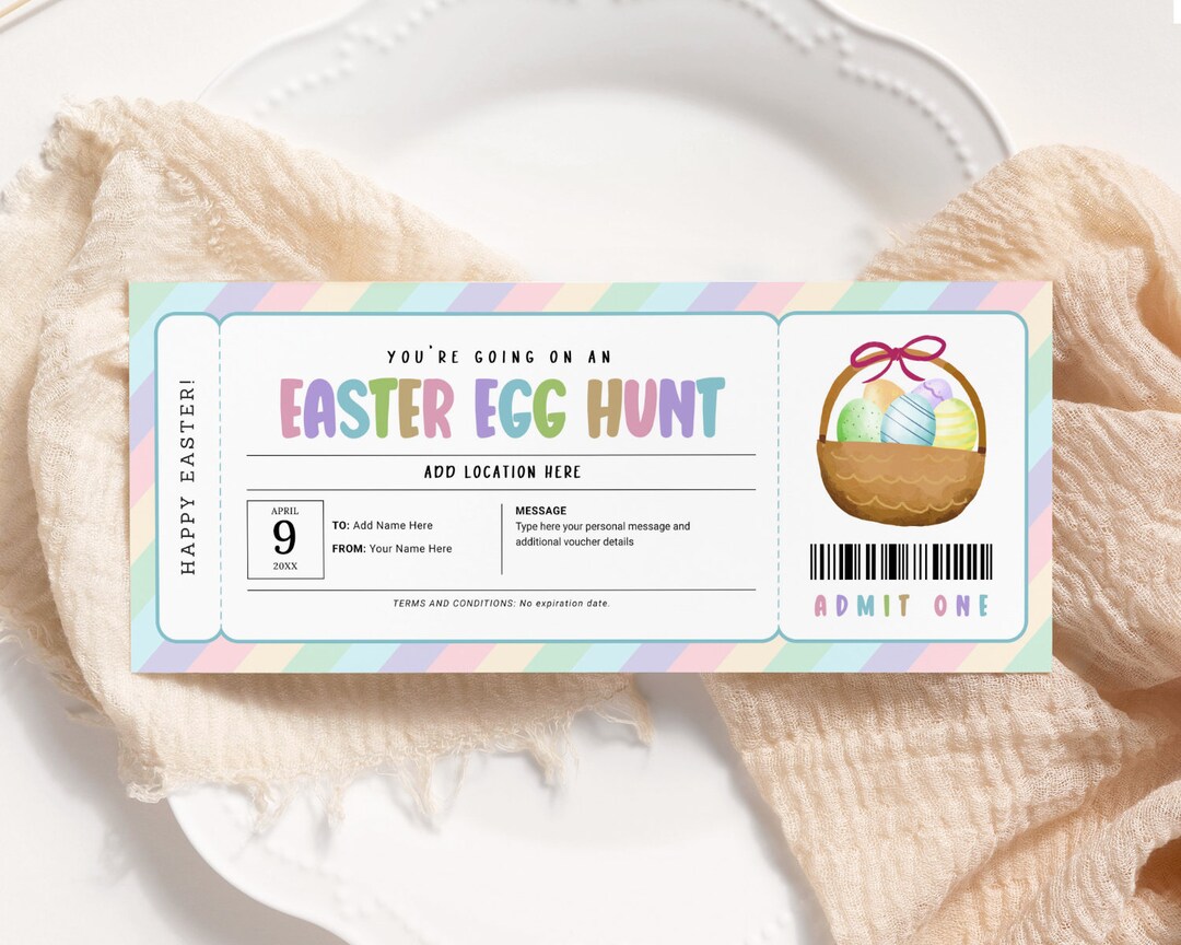 Easter Egg Hunt Ticket EDITABLE, Easter Egg Hunt Invitation Printable ...