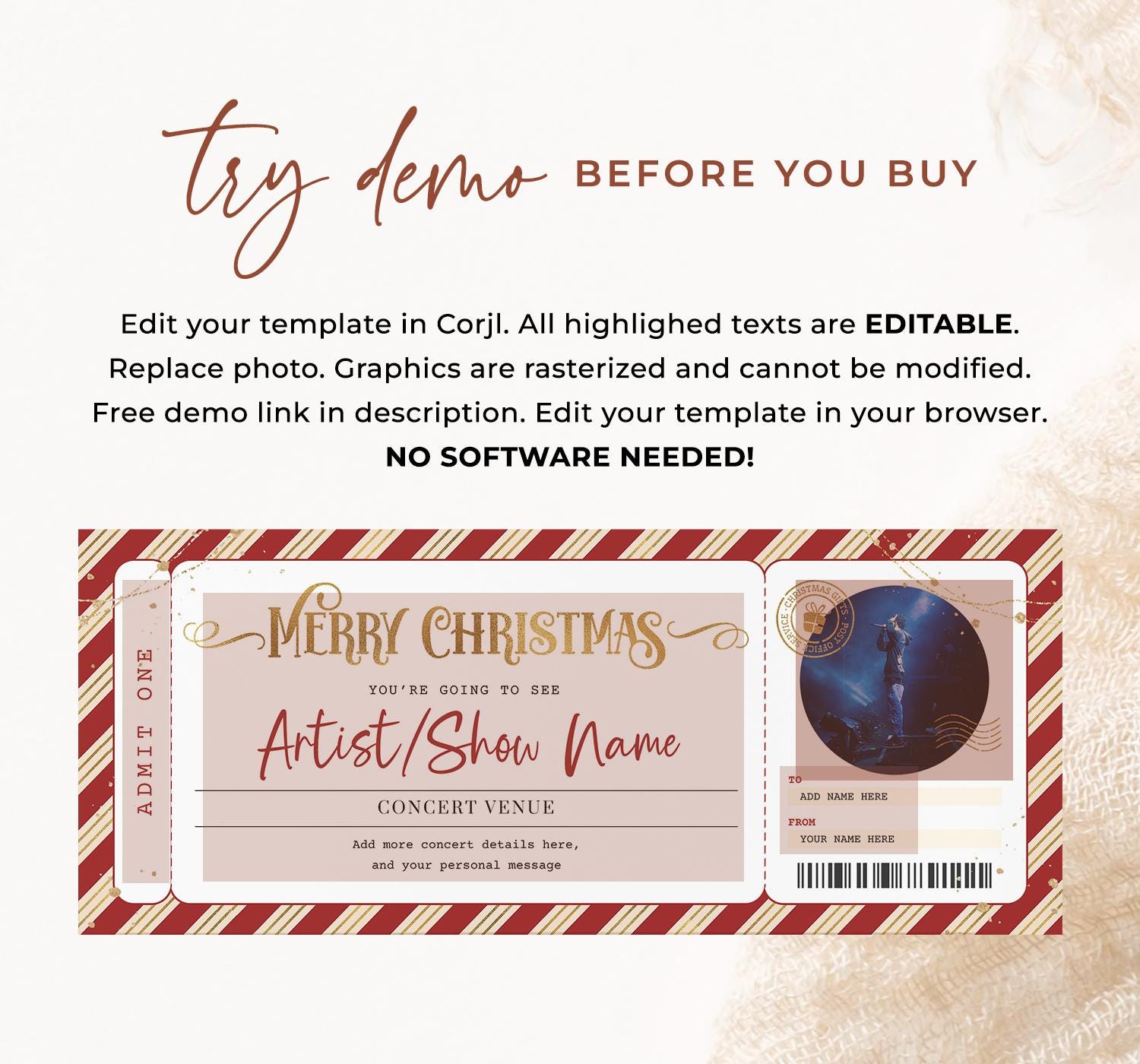 Christmas Concert Ticket EDITABLE, Holiday Surprise Ticket, Concert ...