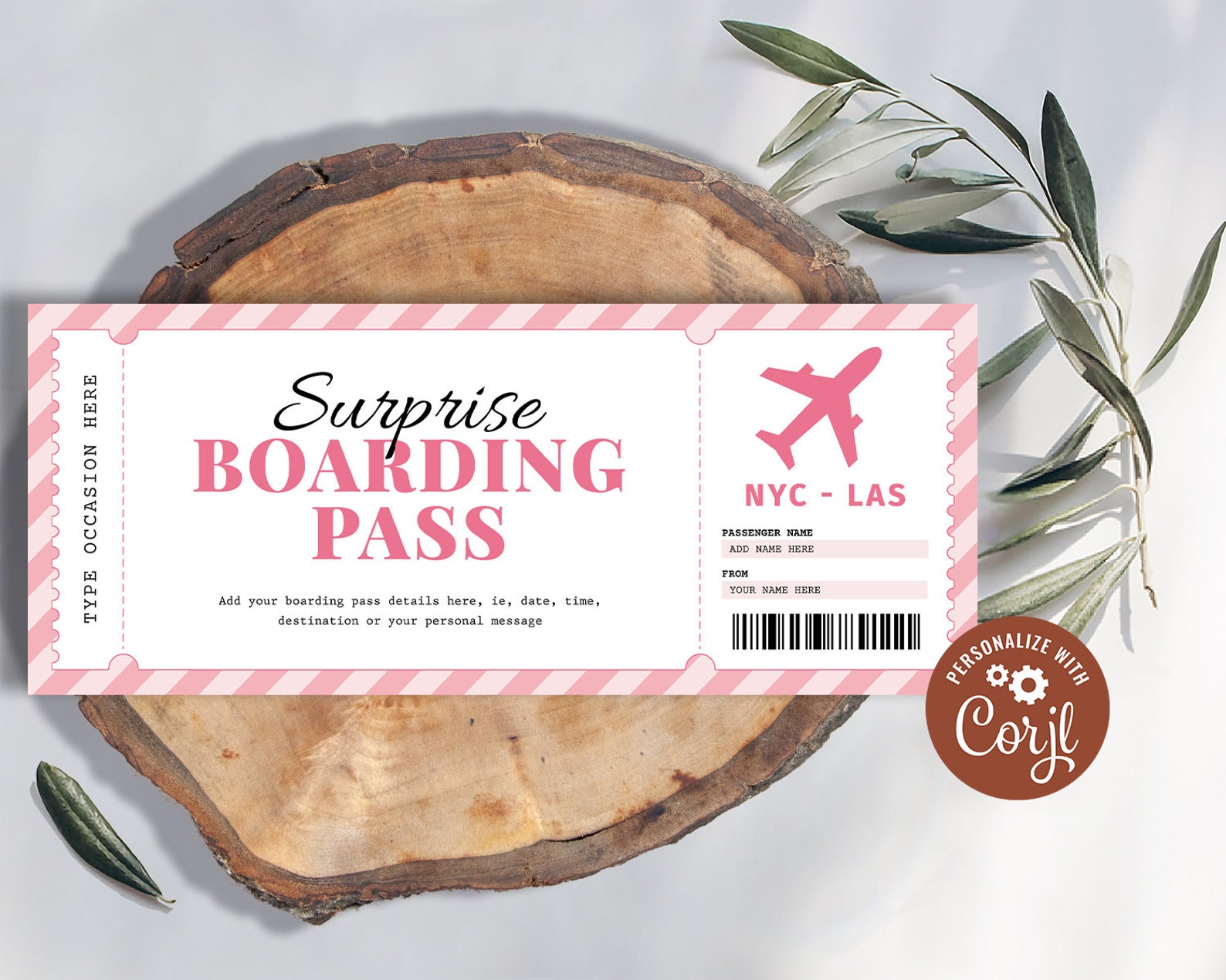 Pink Boarding Pass Ticket Template EDITABLE Surprise Trip - Etsy