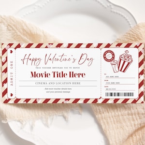 Valentines Movie Ticket EDITABLE, Valentines Movie Night Invitation ...