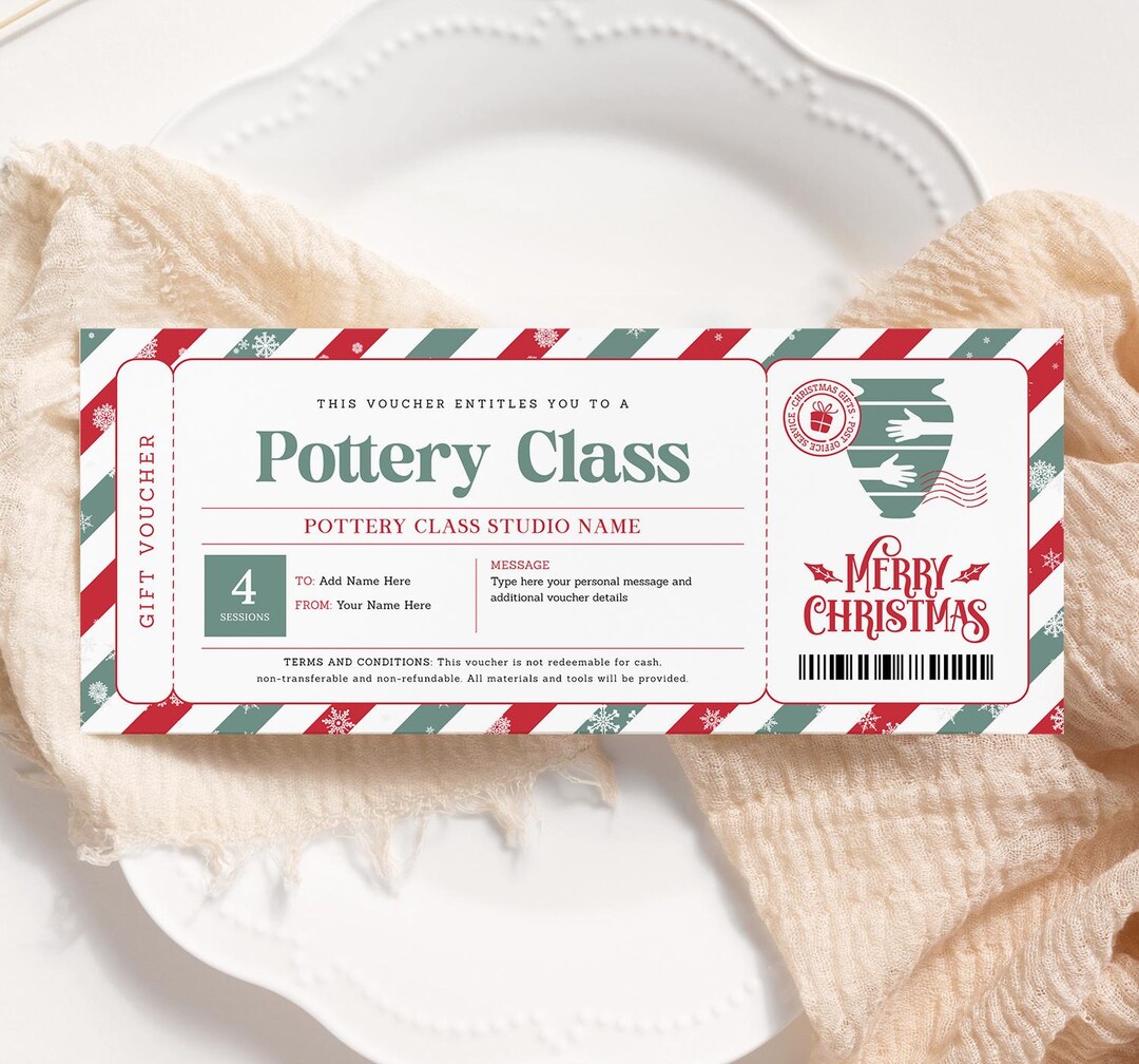 Pottery Class Christmas Certificate EDITABLE, Pottery Lesson Gift ...