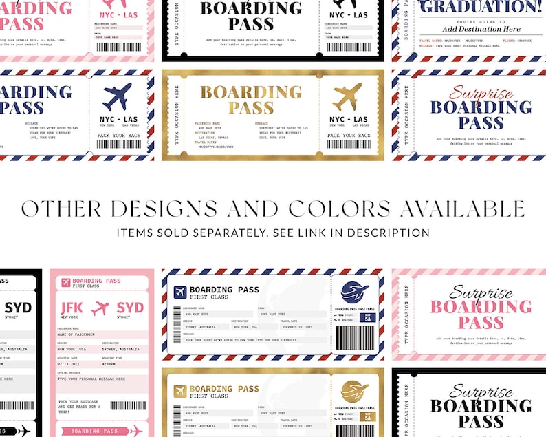 Boarding Pass Gold Ticket EDITABLE Printable Personalized - Etsy