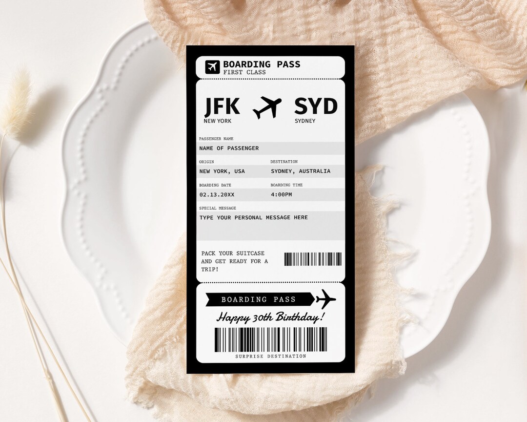 Boarding Pass Ticket Template EDITABLE, Surprise Trip Ticket, Printable ...