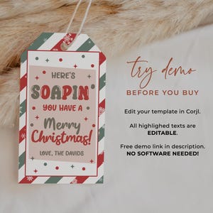 Christmas Soap Gift Tag EDITABLE, Soapin You Have a Merry Christmas Tag ...
