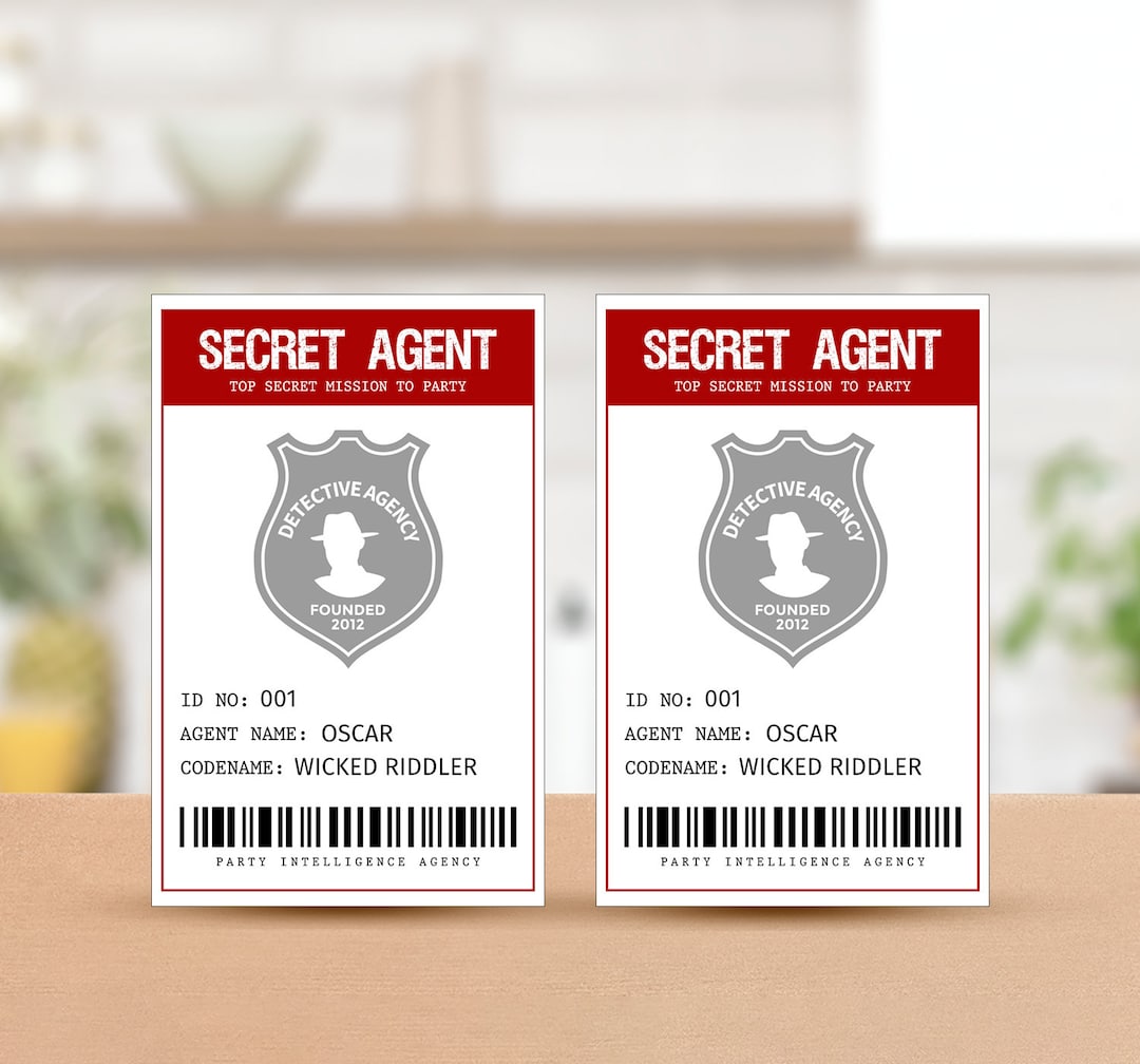 Secret Agent Party Badge EDITABLE, Spy Name Tag, Spy ID Passes ...