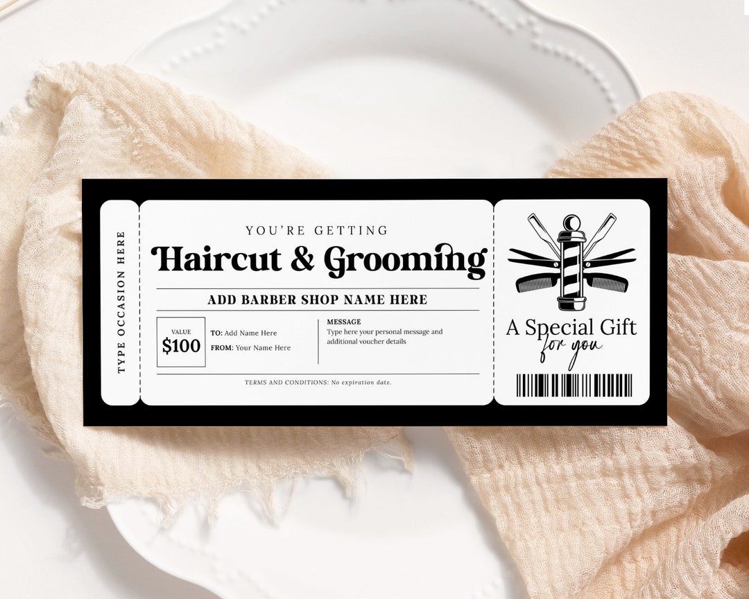Barber Gift Certificate EDITABLE, Barbershop Voucher Printable, Barber ...