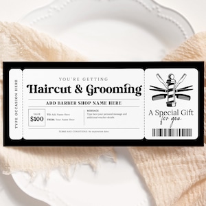 Barber Gift Certificate EDITABLE, Barbershop Voucher Printable, Barber ...