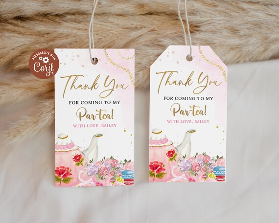 Tea Party Favor Tag EDITABLE, Floral Tea Birthday Thank You Tags ...
