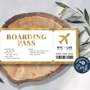 Boarding Pass Gold Ticket EDITABLE Printable Personalized - Etsy