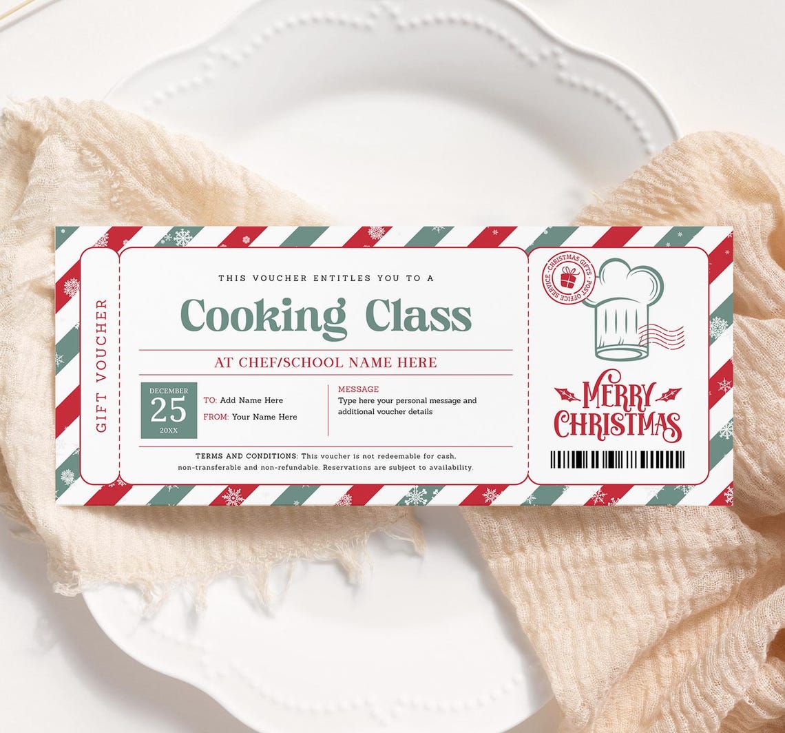 Cooking Class Christmas Gift Voucher EDITABLE, Cooking Lesson ...