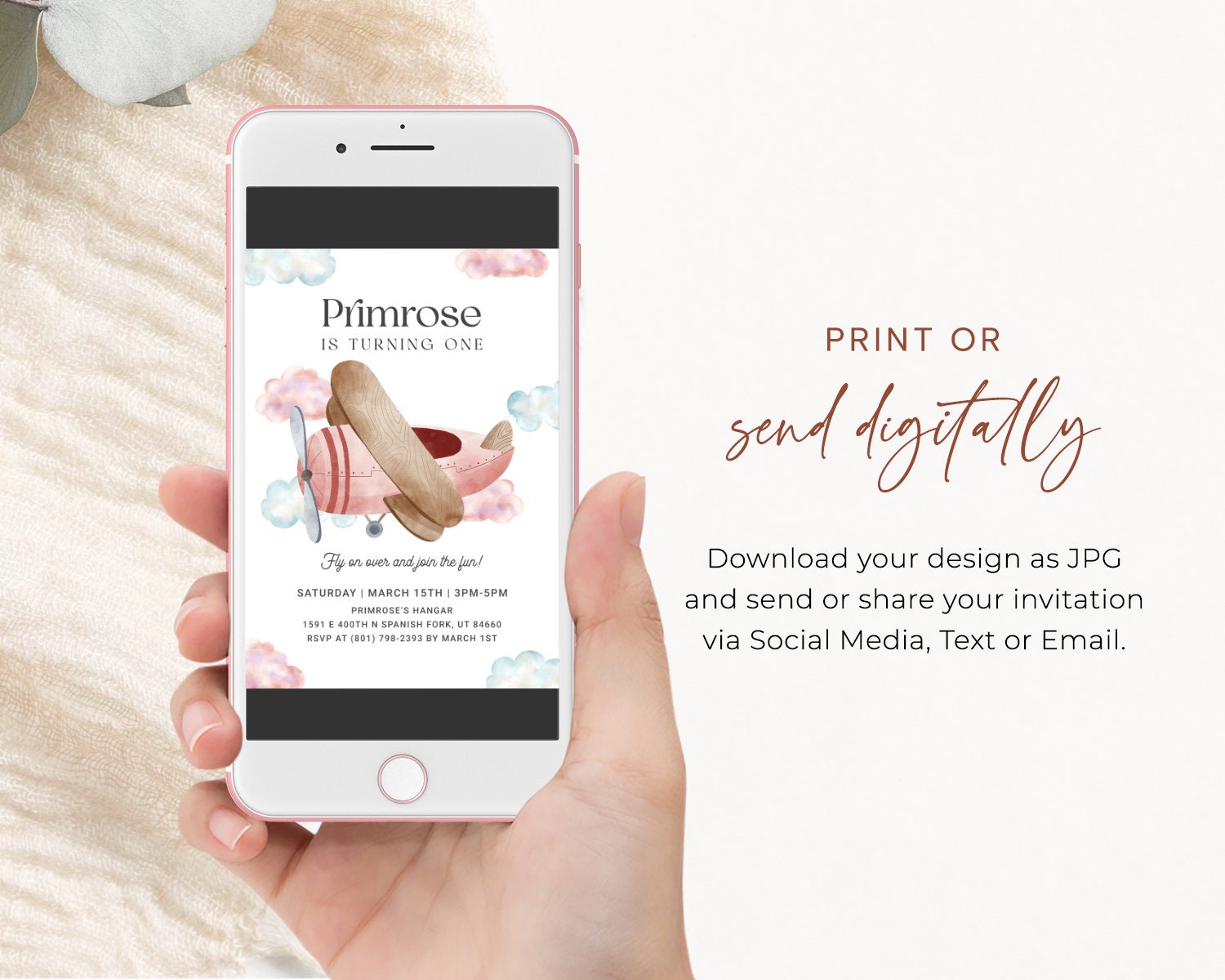 Pink Airplane Birthday Invitation EDITABLE Vintage Airplane - Etsy