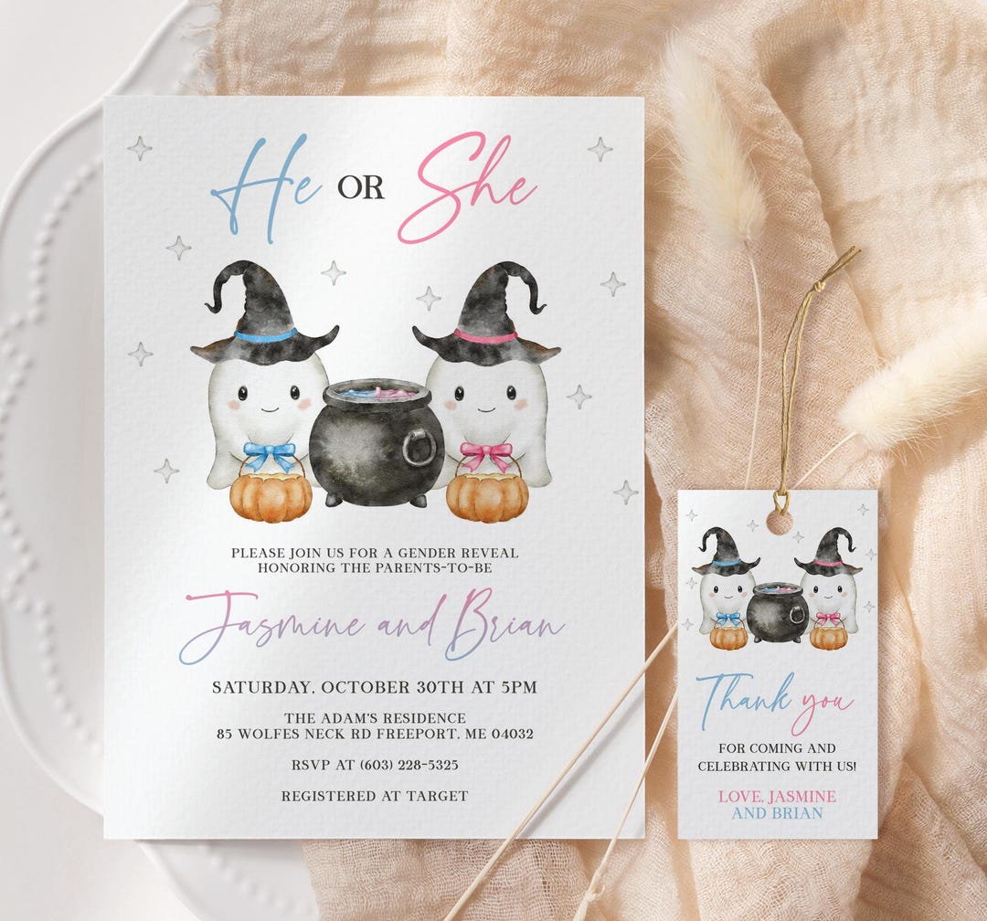Little Boo Gender Reveal Invitation EDITABLE, Halloween Gender Reveal ...