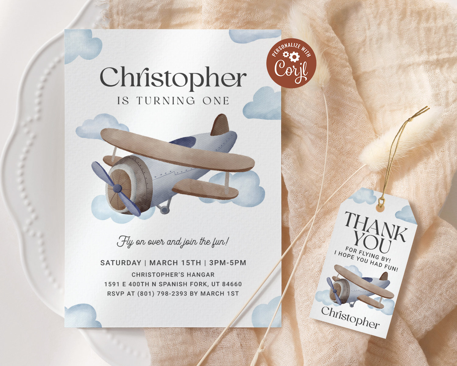 Airplane Birthday Invitation EDITABLE Vintage Airplane Party - Etsy