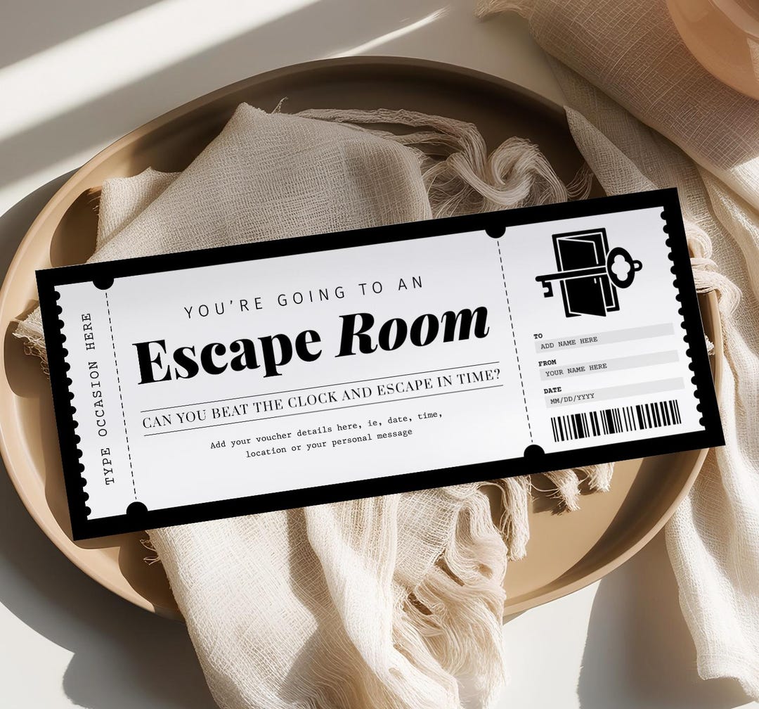Escape Room Voucher EDITABLE, Escape Room Ticket Printable, Game Room Invitation, Personalized ...