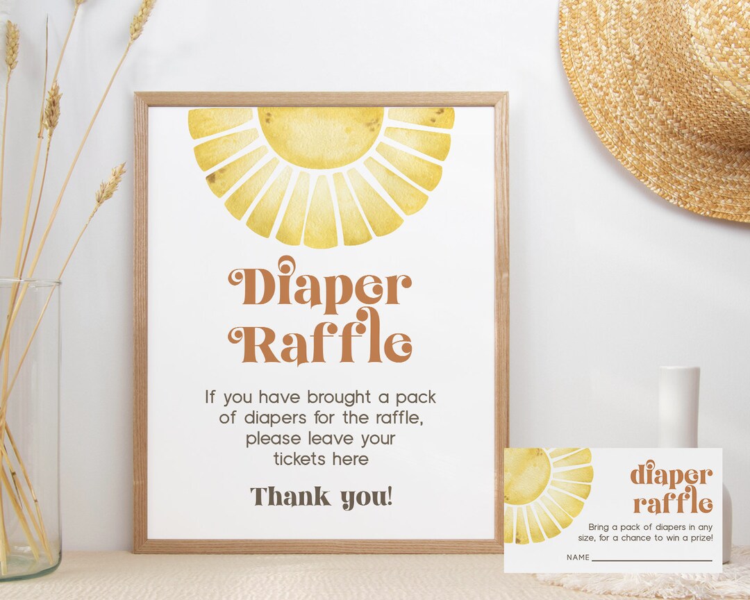 Sunshine Diaper Raffle Sign and Tickets, Retro Sun Baby Shower Game ...