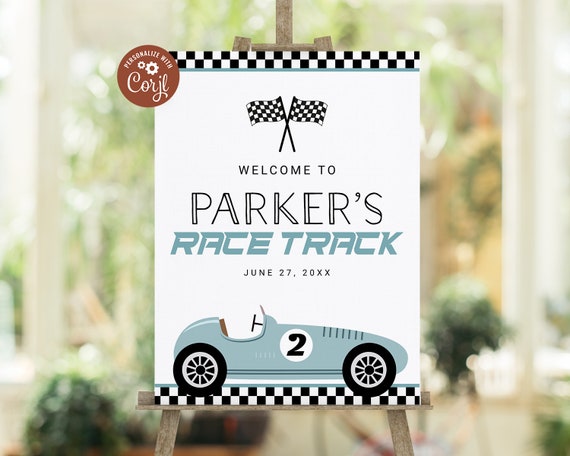 Race Car Welcome Sign EDITABLE, Two Fast Birthday Party Sign Printable ...