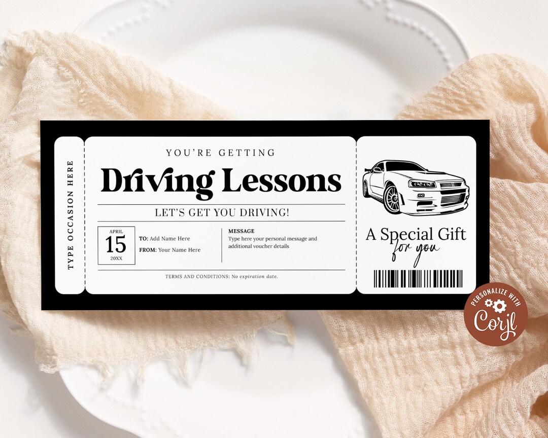 Driving Lessons Voucher EDITABLE, Driving School Certificate Printable ...